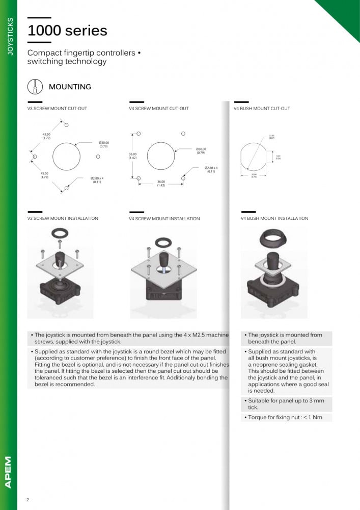 APEM 1000 series technical document page 2