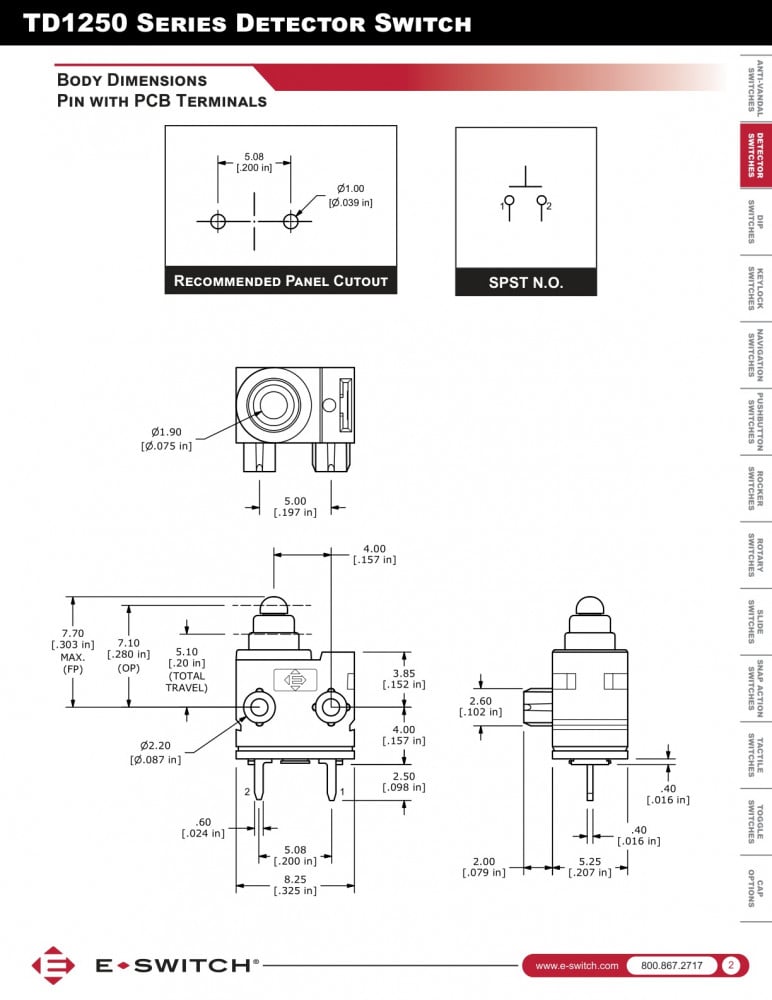 TD1250 detector switch datasheet page 2