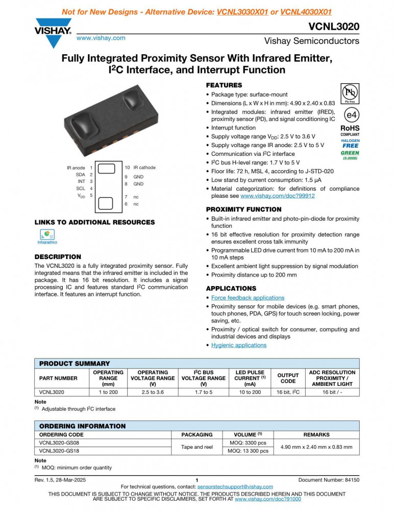 VCNL3020 datasheet page 1