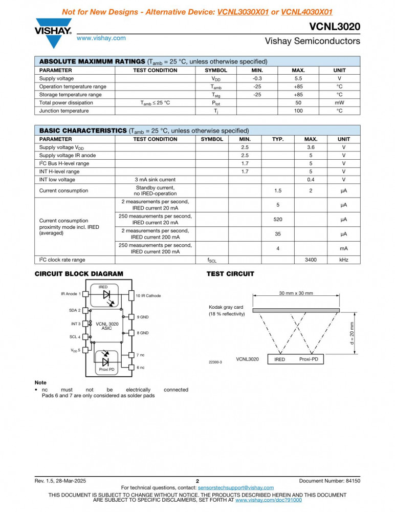 VCNL3020 datasheet page 2