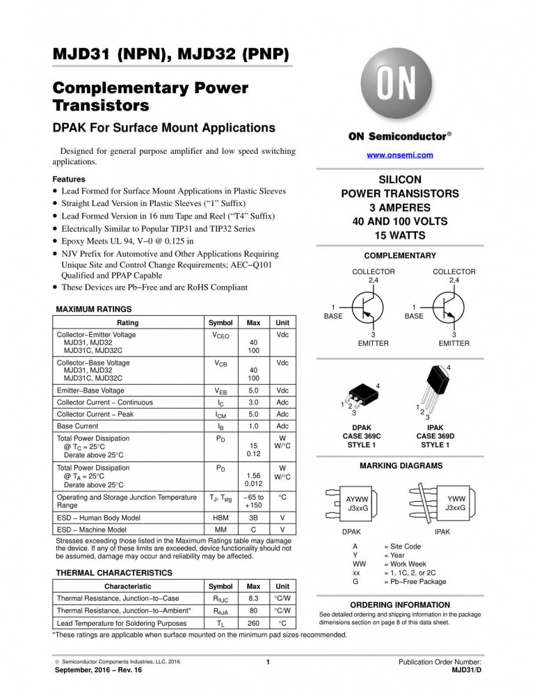 NJVMJD31CT4G datasheet page 1