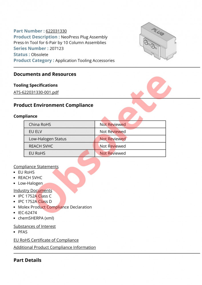 Tooling specification document image, page 1
