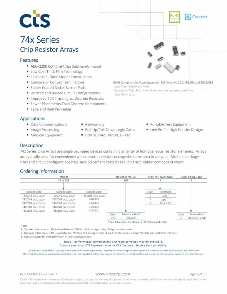 CTS 74x series datasheet page 1