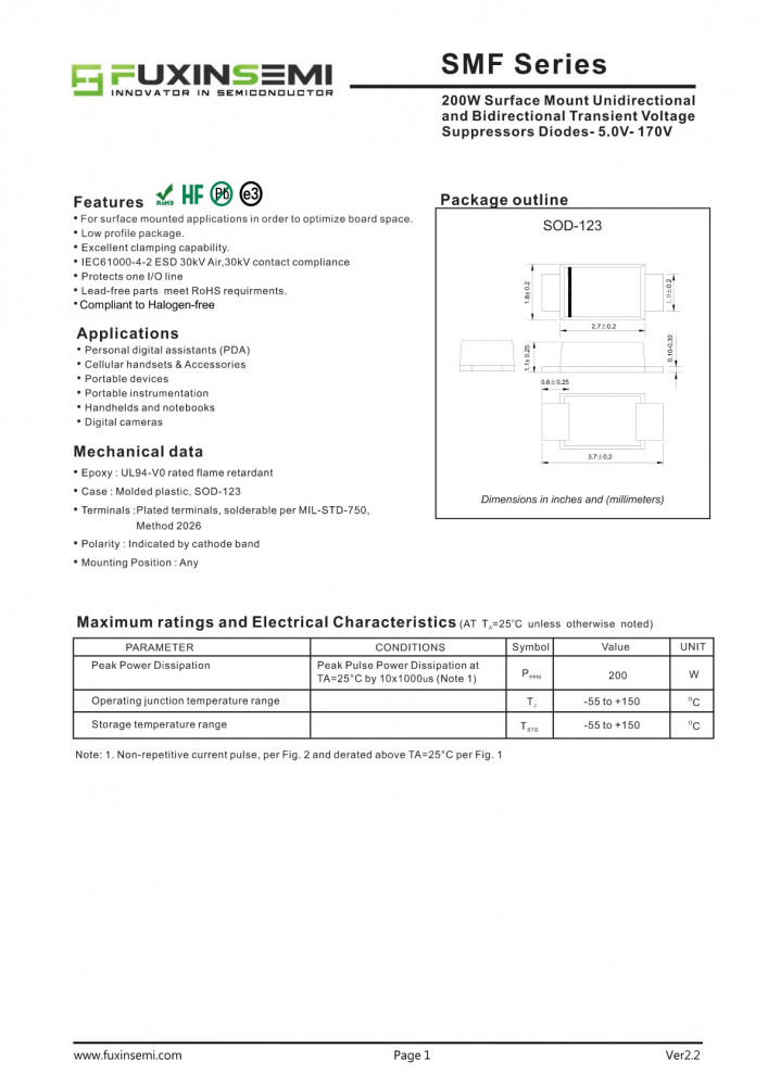 SMF20CA datasheet page 1