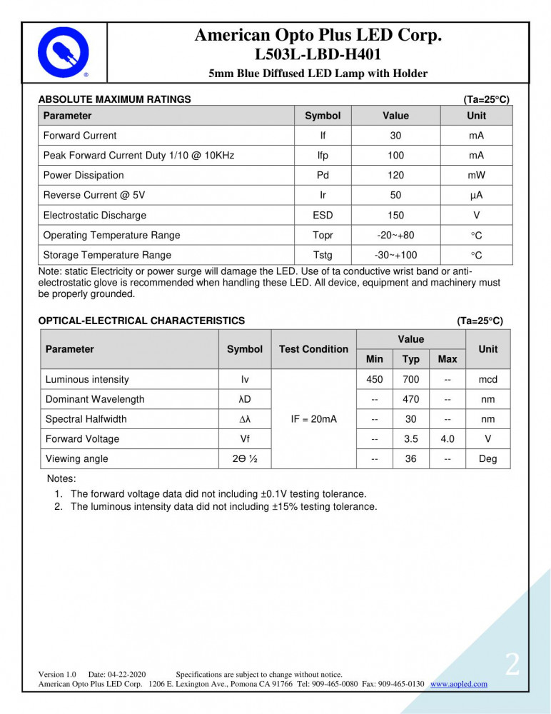 L503L-LBD-H401 datasheet page 2