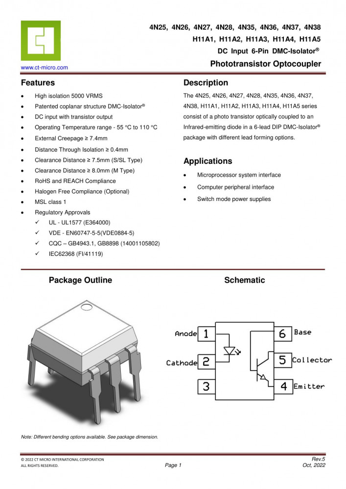 H11A4 datasheet page 1