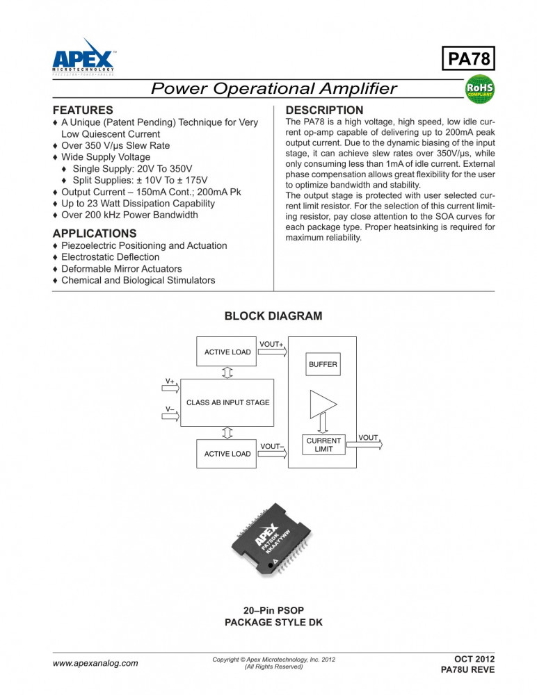 PA78DK datasheet page 1