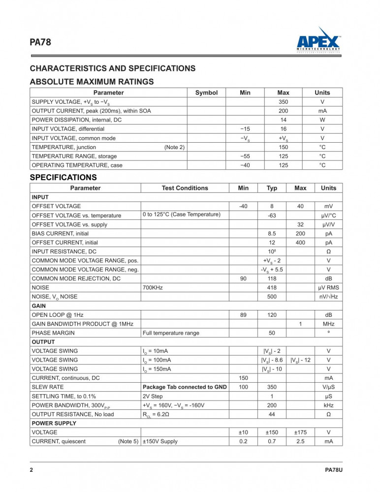 PA78DK datasheet page 2