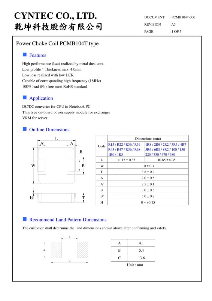 Cyntec PCMB104T datasheet page 1