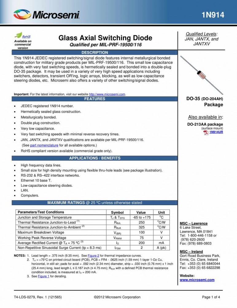1N914 datasheet page 1