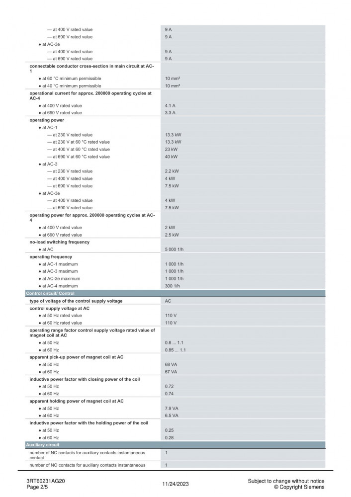 3RT60231AG20 technical document page 2