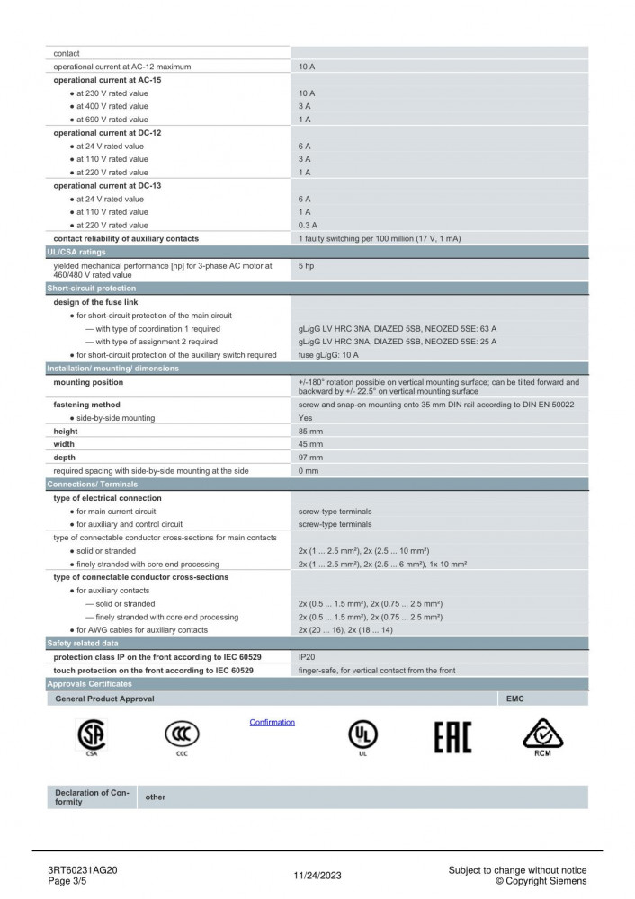 3RT60231AG20 technical document page 3