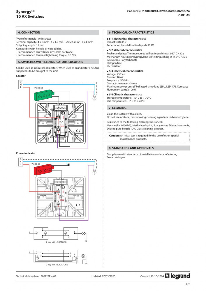 Legrand Synergy 10 AX switches technical document, page 2