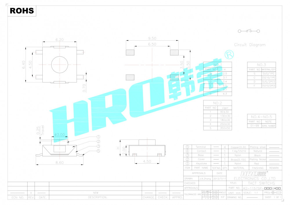 K2-1157SP-G4SW-01 technical drawing and bill of materials
