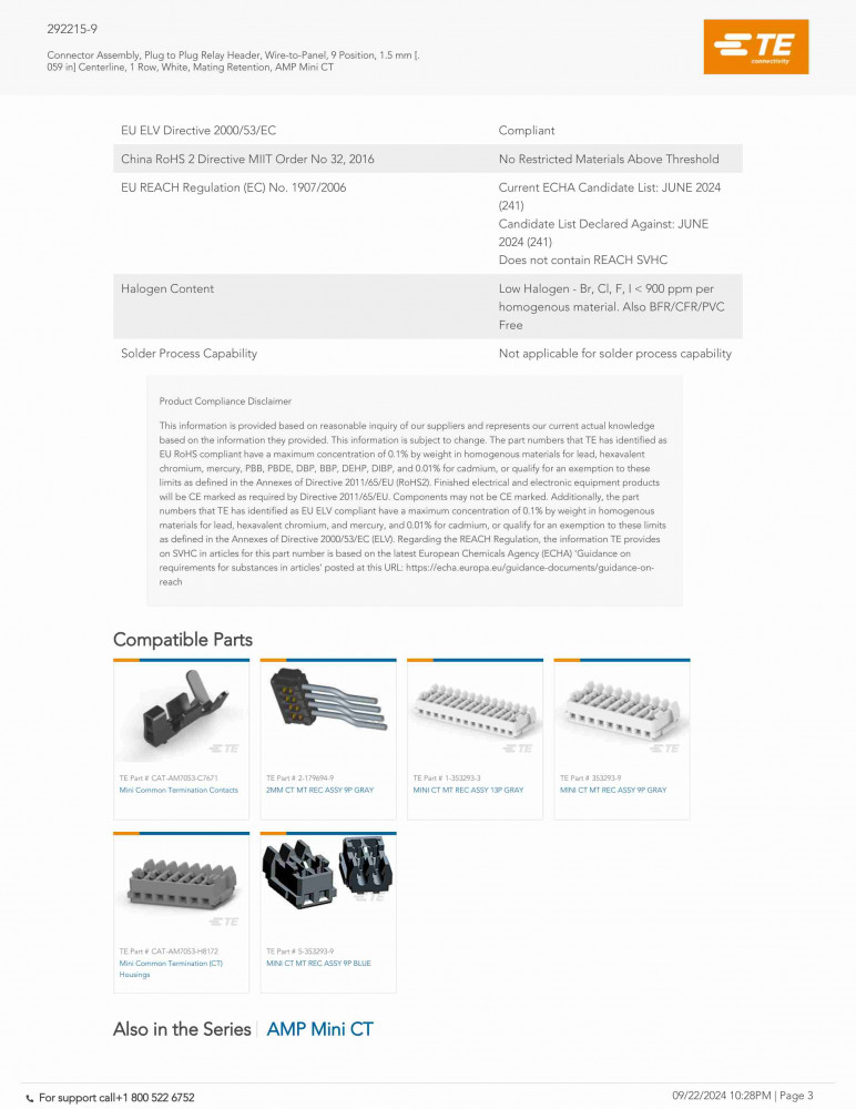 TE Connectivity 292215-9 technical document page 3