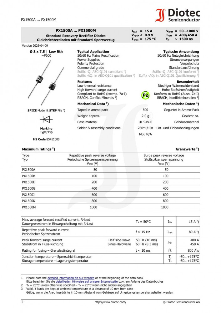 DIOTEC PX1500J technical document page 1