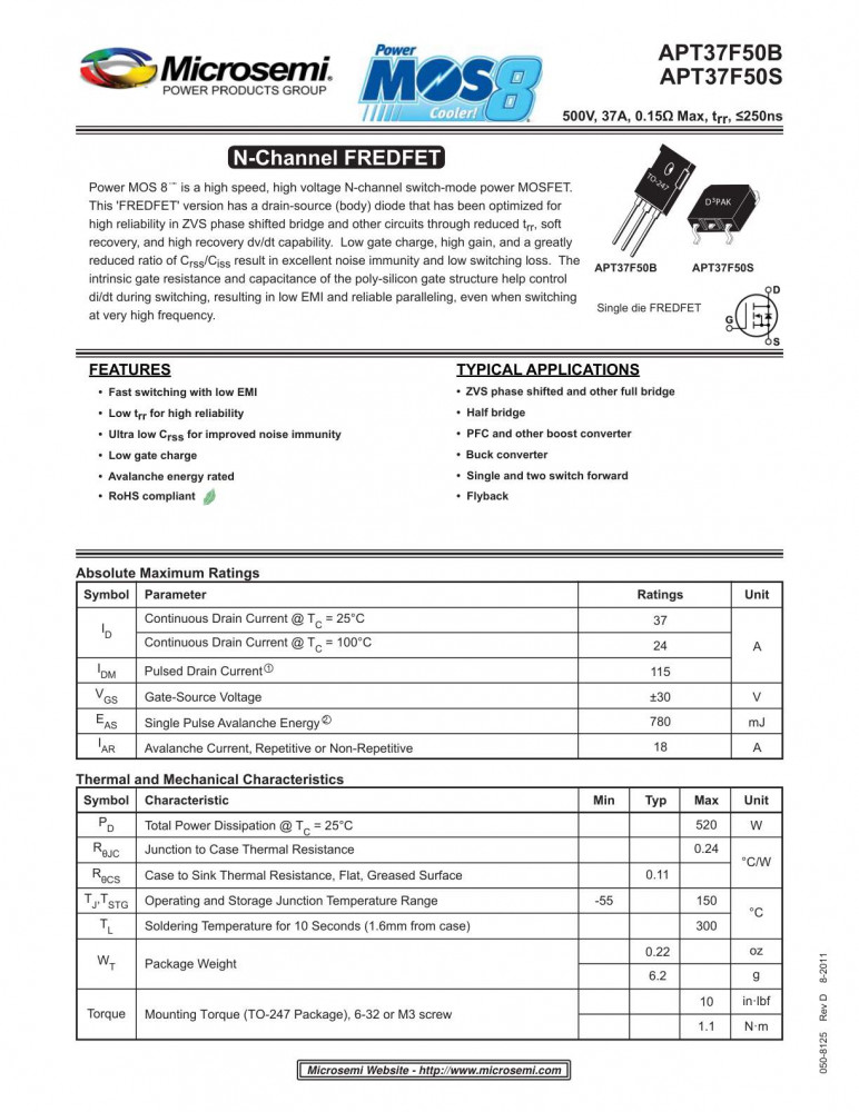 APT37F50B datasheet page 1