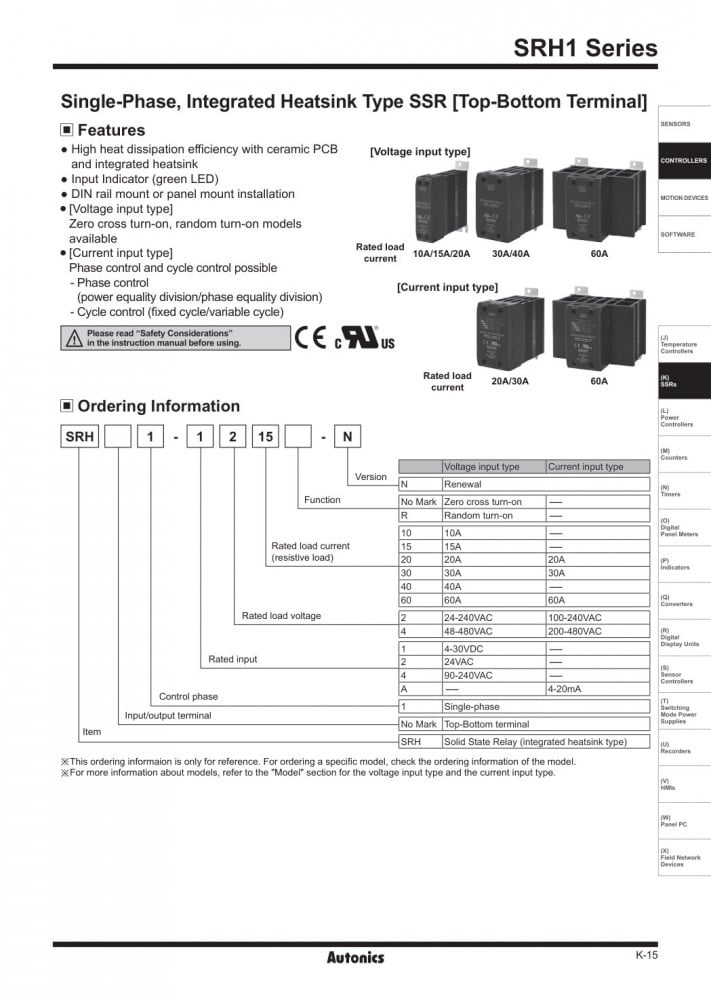 Autonics SRH1 Series datasheet page 1