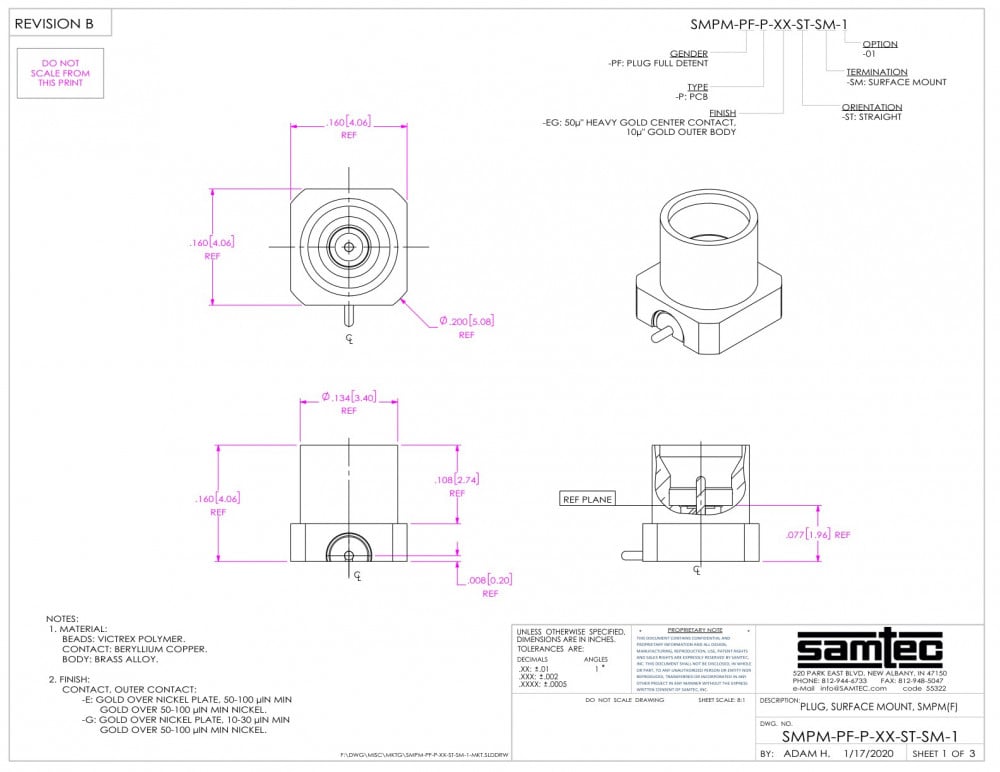 Samtec SMPM-PF-P-EG-ST-SM-1 drawing page 1