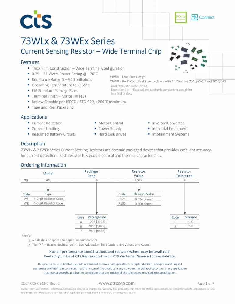CTS 73WEx series datasheet page 1