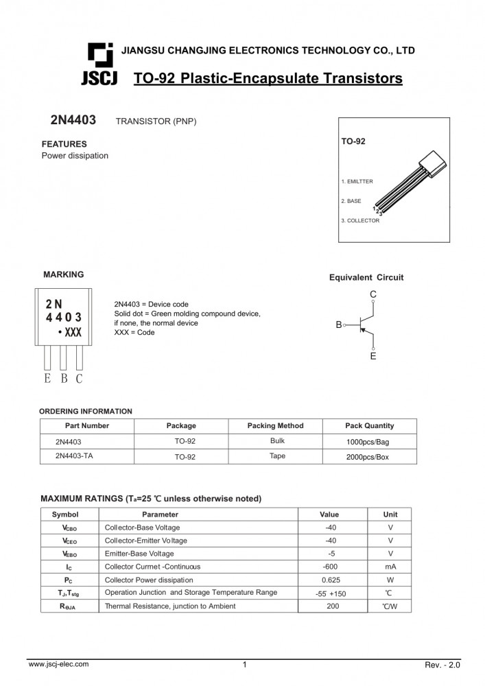 2N4403 datasheet page 1