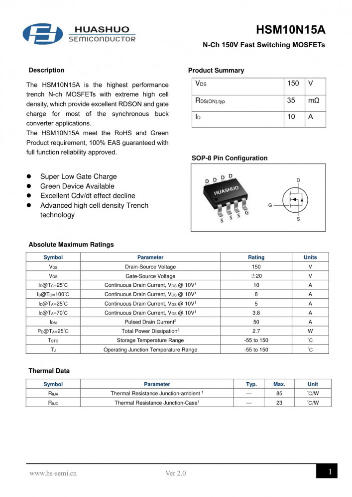 HSM10N15A datasheet page 1