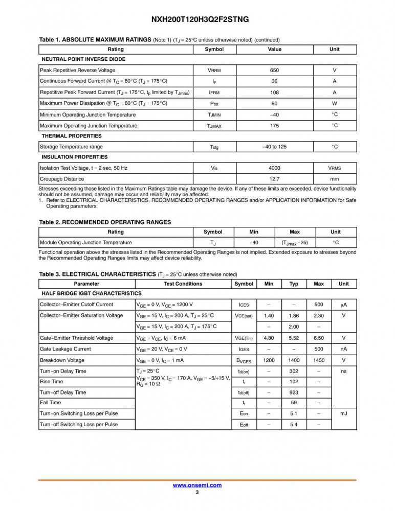 NXH200T120H3Q2F2STNG datasheet page 3