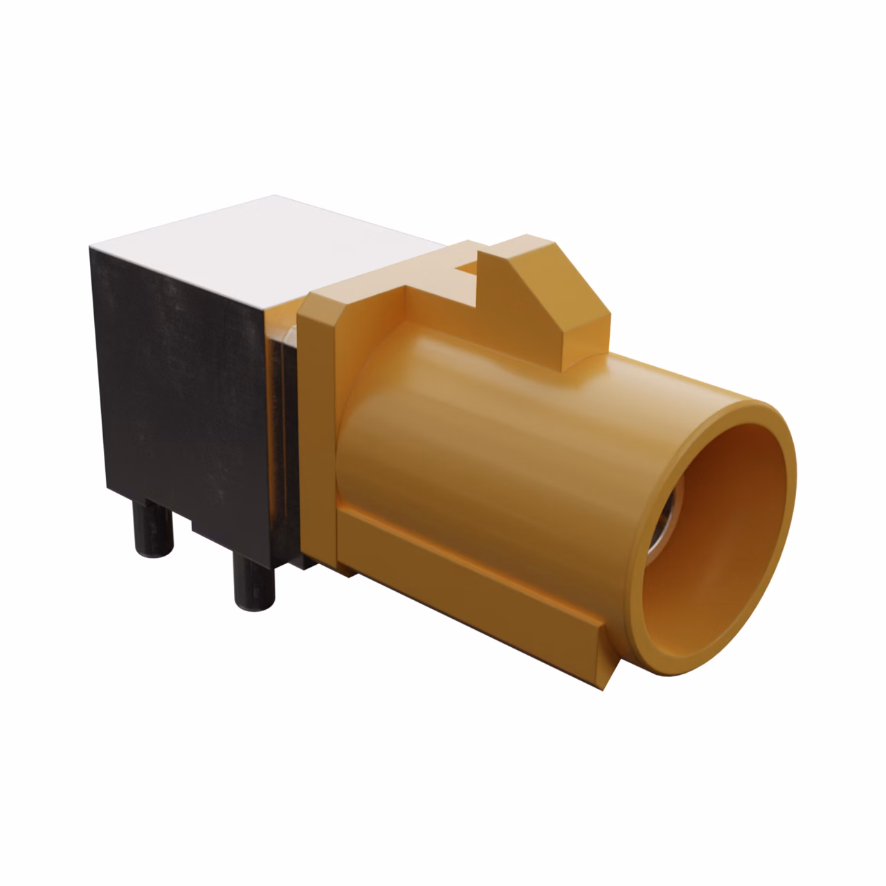 FAKRA Jack, Right-Angle, PCB Receptacle, Through Hole, Die Cast Body, Tin (Sn) Plated, Keying Code M, Pastel Orange, 50 Ohms for sale