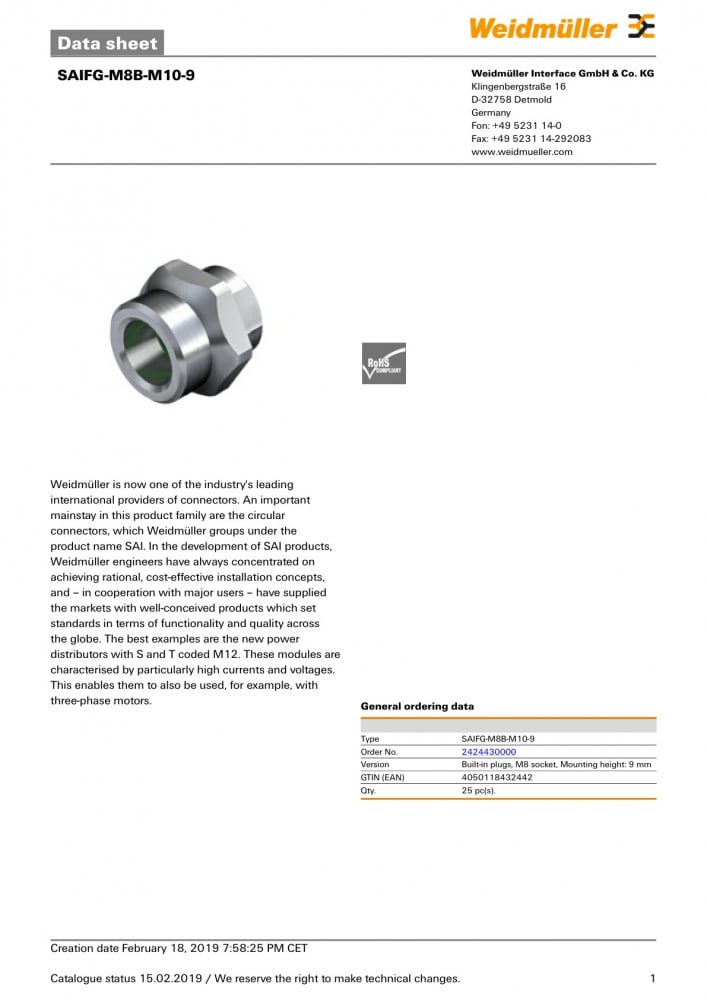Weidmüller 2424430000 technical document page 1