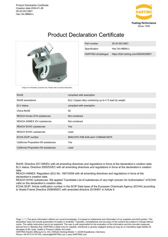 HARTING 09200030801 technical document preview