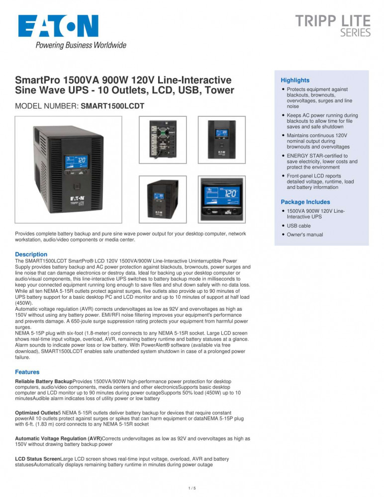 SMART1500LCDT product document page 1