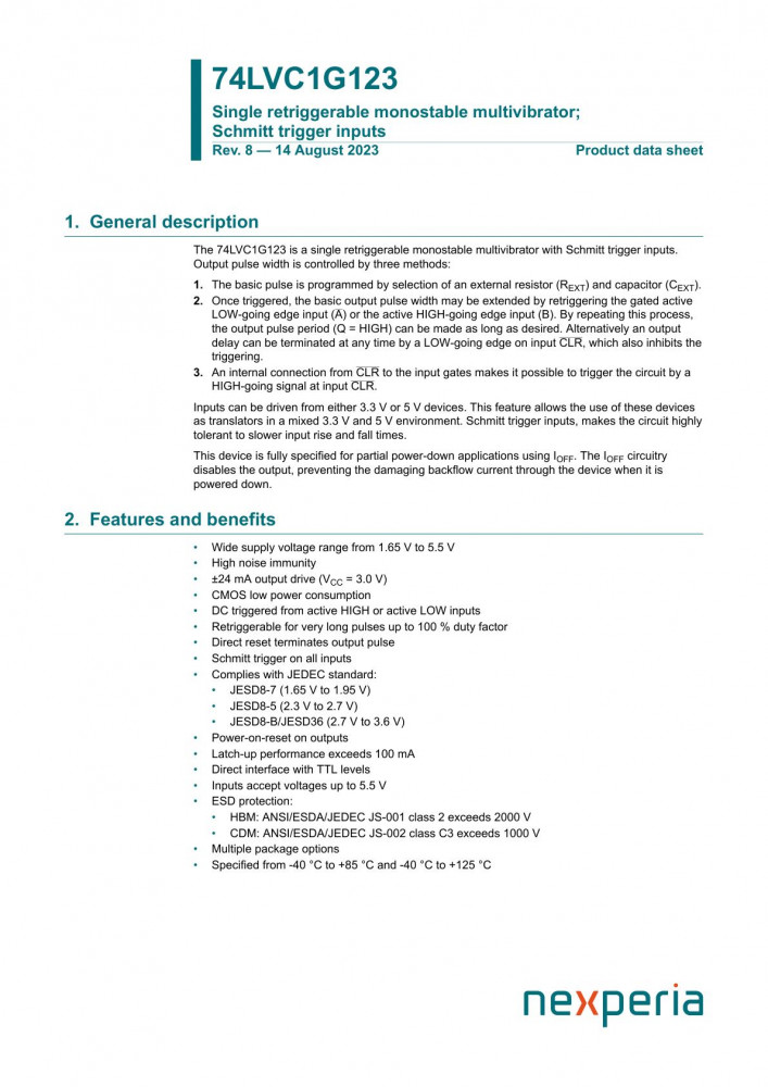 74LVC1G123 datasheet page 1