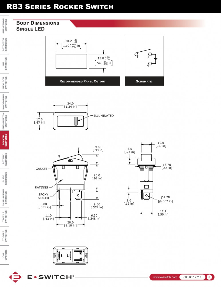 E-Switch RB3 series technical document page 3