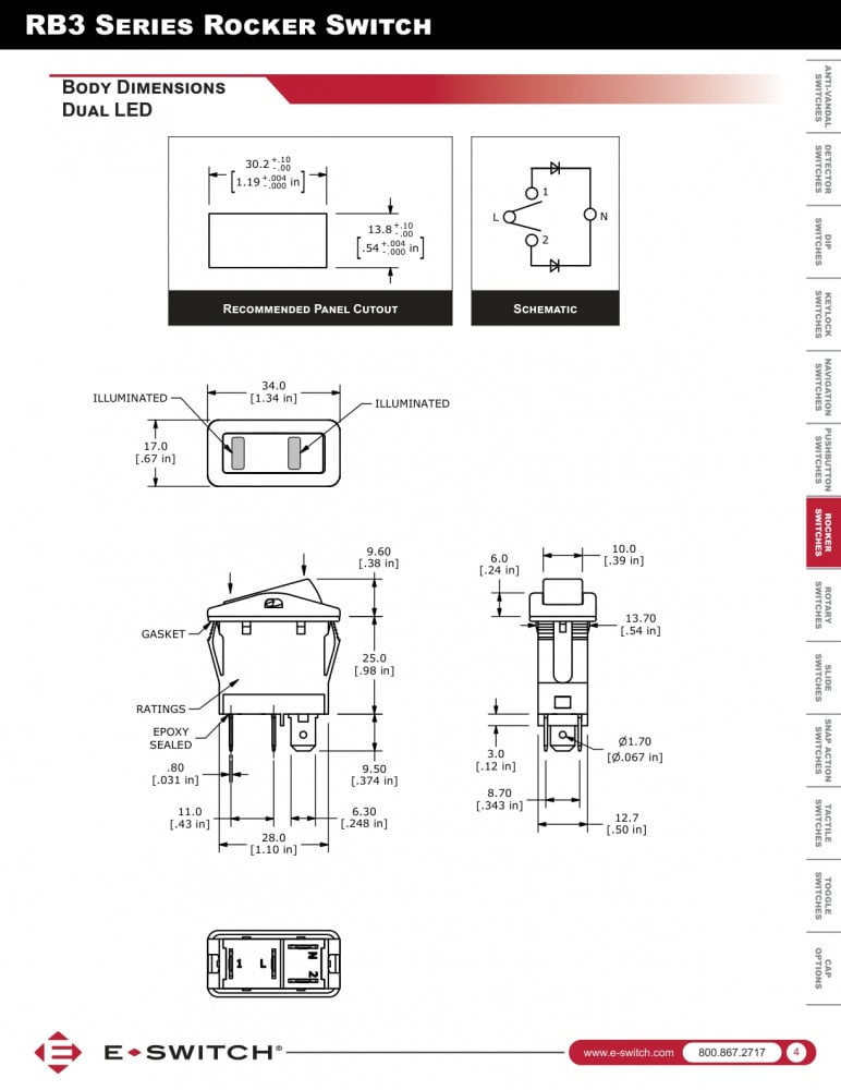 E-Switch RB3 series technical document page 4