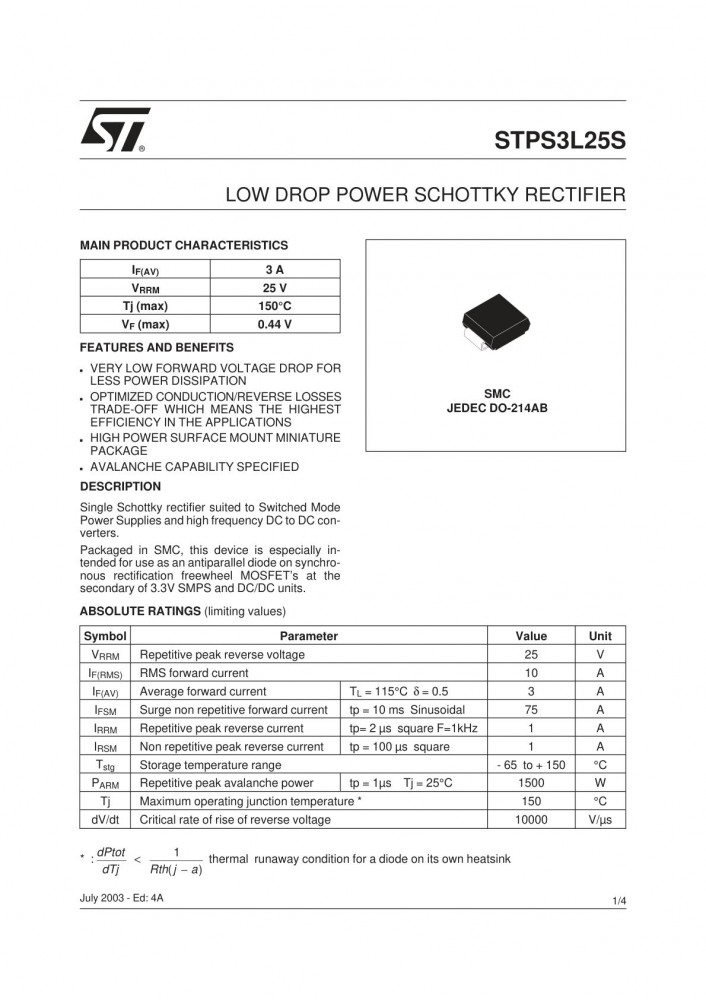 STPS3L25S product document page 1