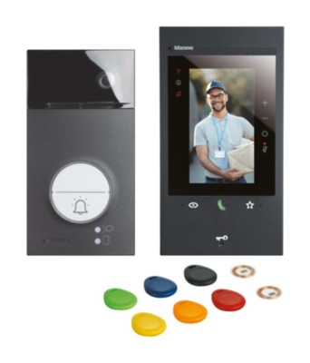 KIT: 2 wires/Wi-Fi black monitor with Alexa built-in, touch display and LINEA 3000 entry panel in black finishing for sale