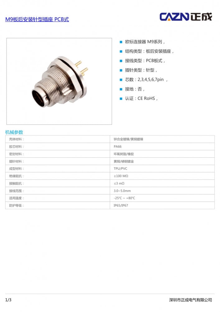 CAZN M9 connector technical document page 1