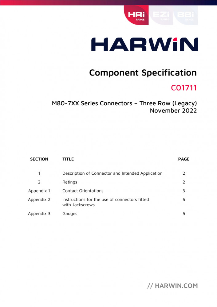 Harwin M80-7XX specification page 1