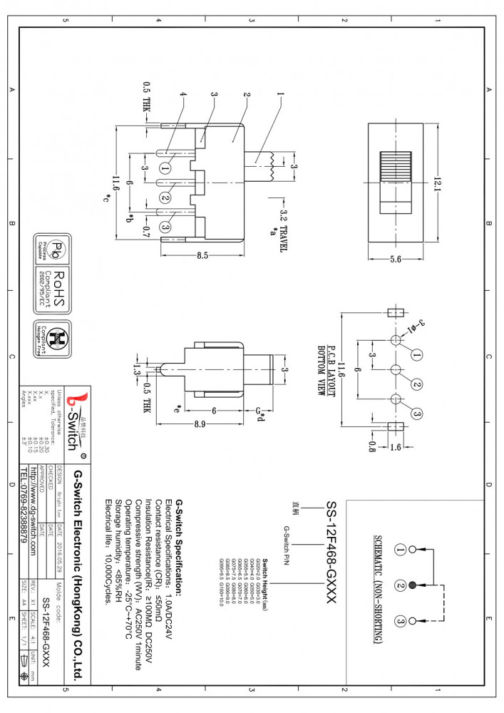 G-Switch SS-12F468-G030 technical drawing page