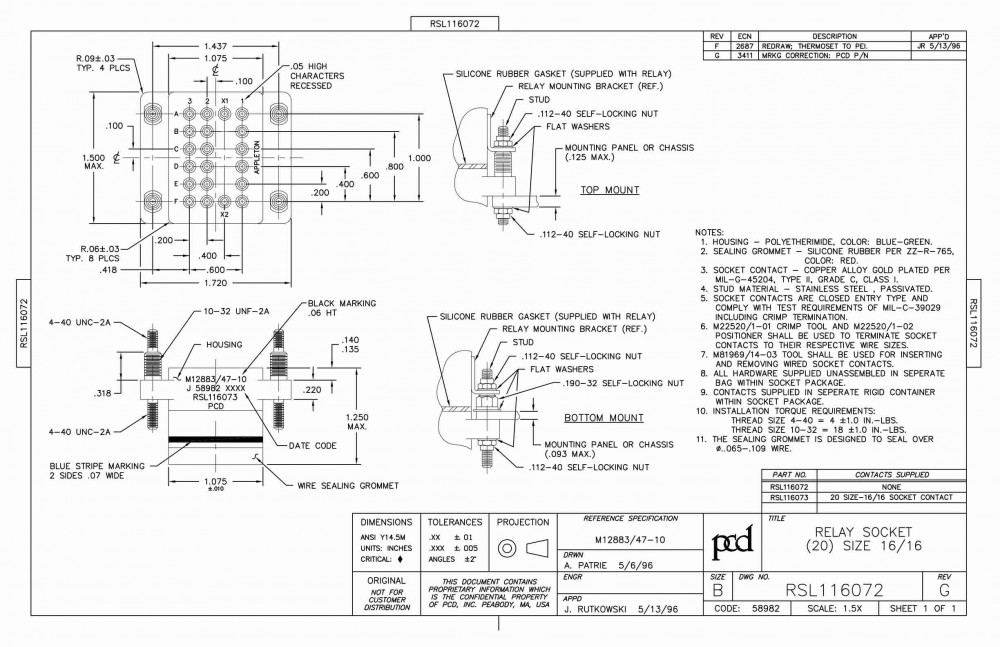 Amphenol RSL116072-S technical drawing page