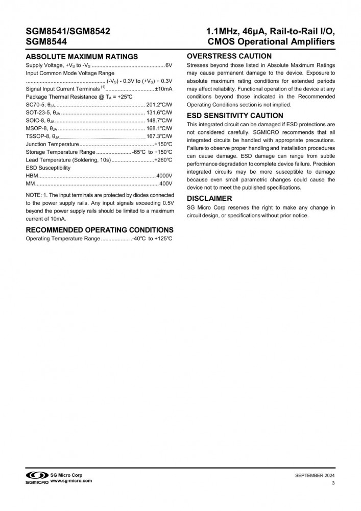 SGM8542 datasheet page 3