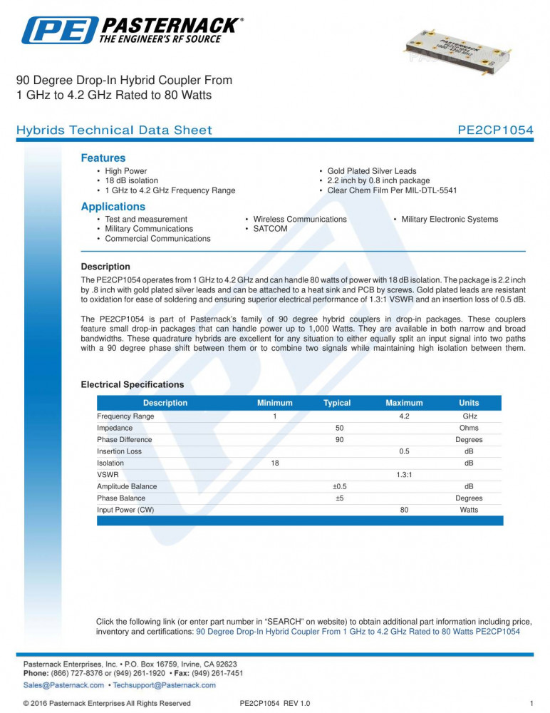 PE2CP1054 datasheet page 1