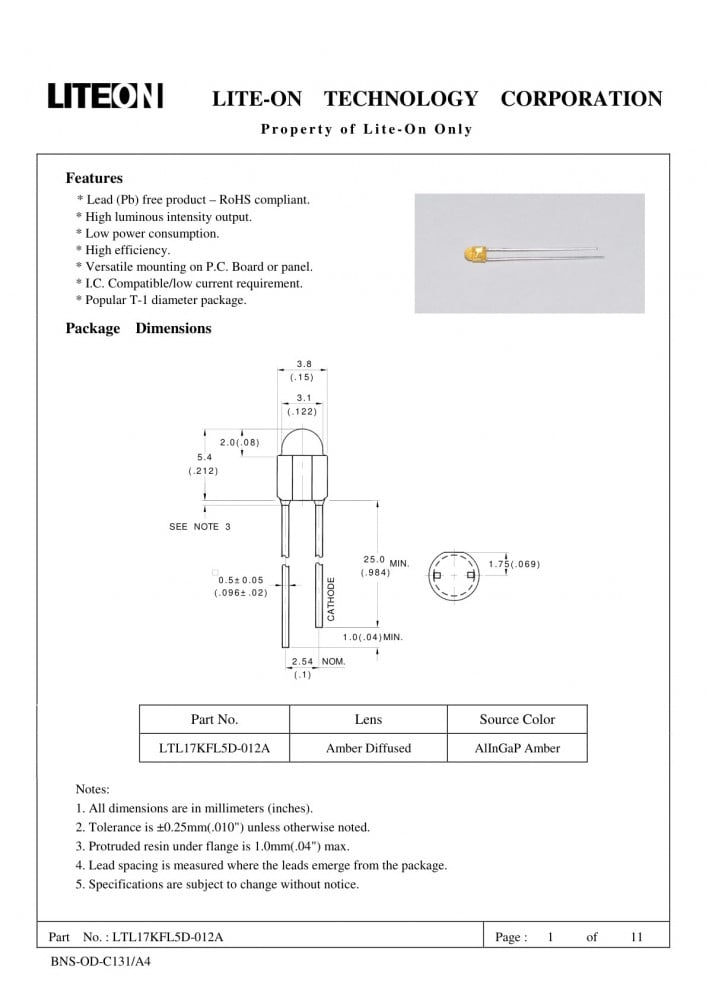 LTL17KFL5D-012A datasheet page 1