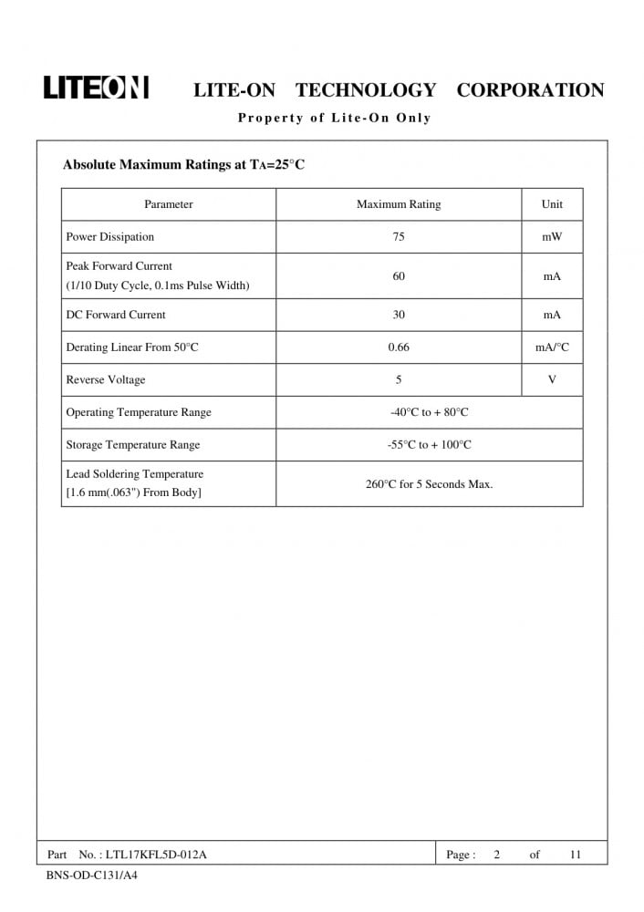 LTL17KFL5D-012A datasheet page 2
