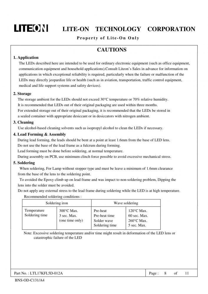 LTL17KFL5D-012A datasheet page 8