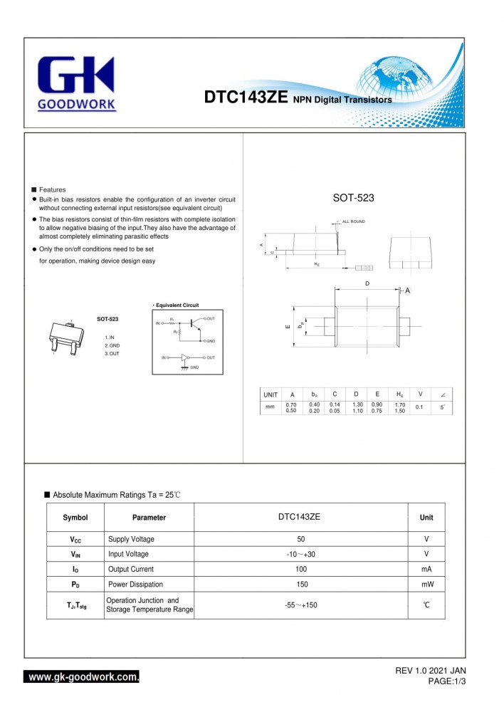 DTC143ZE datasheet page 1