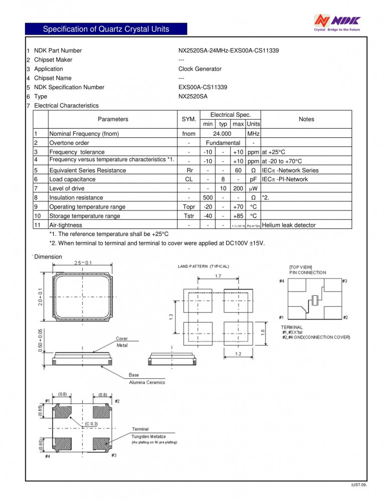 NDK NX2520SA-24MHZ-EXS00A-CS11339 technical document page