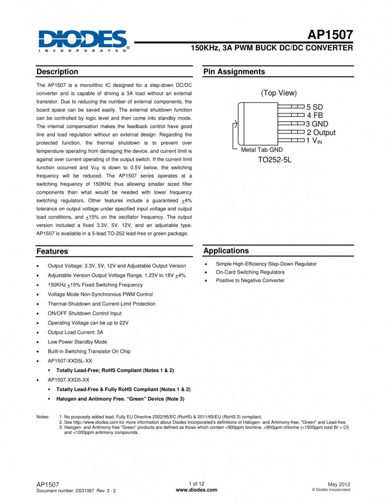 AP1507 datasheet page 1