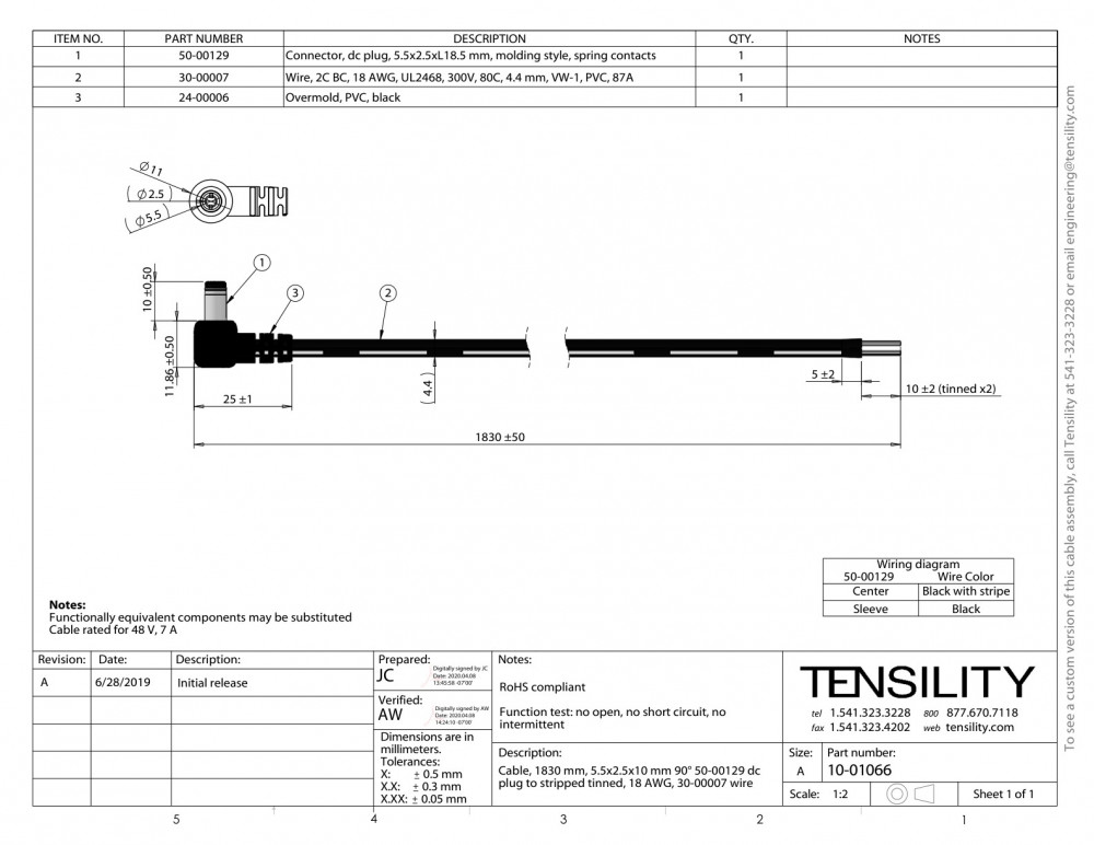 10-01066 cable assembly product drawing