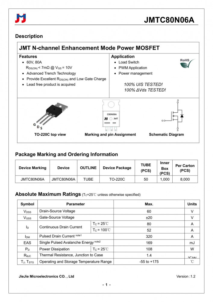 JMTC80N06A datasheet page 1